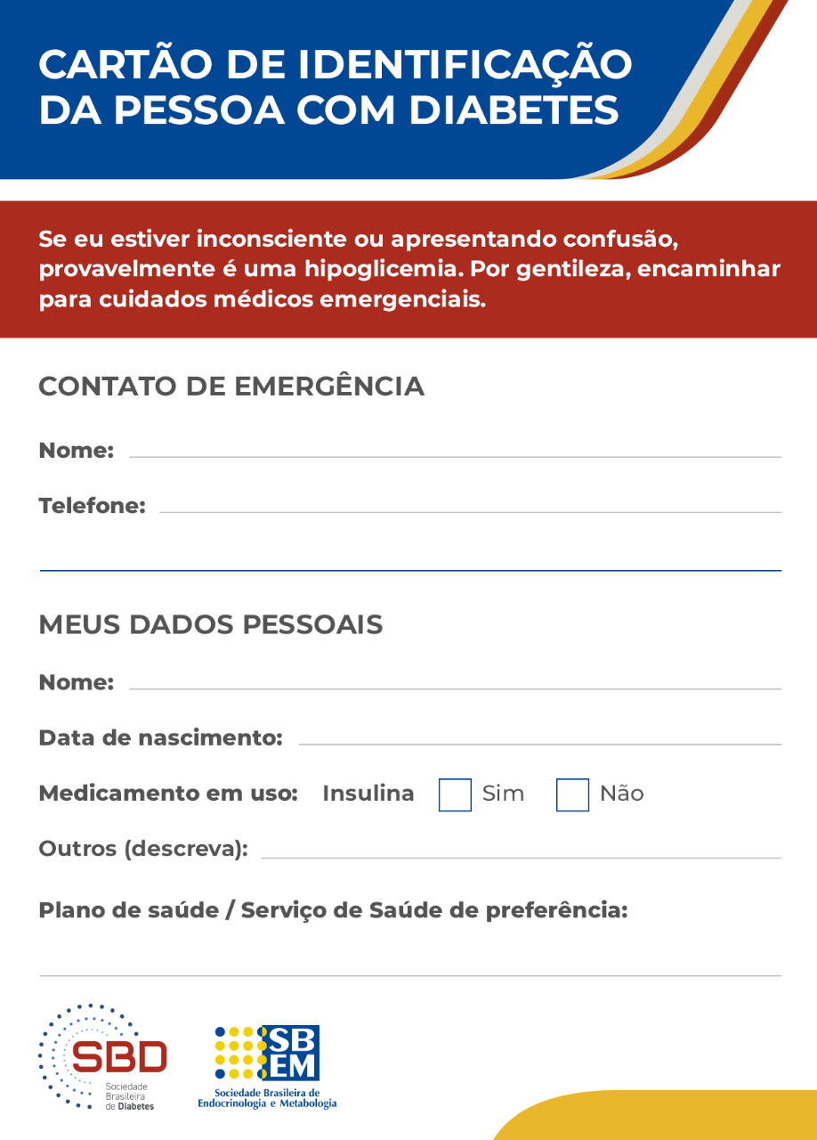 Cartão de Identificação do Diabetes - Não Saia sem Ele - SBEM